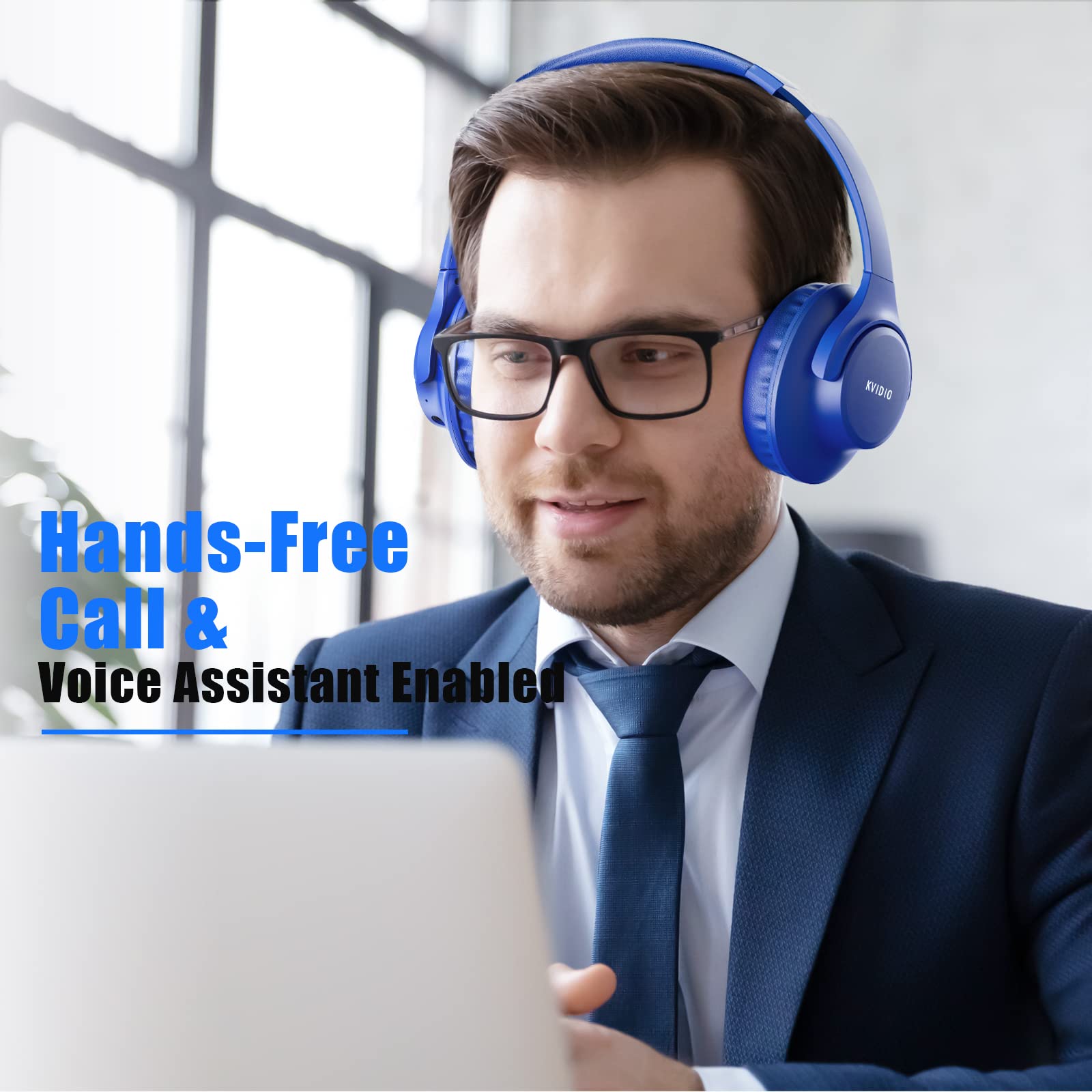 KVIDIO Bluetooth Headphones Over Ear, 65 Hours Playtime Wireless Headphones with Microphone, Foldable Lightweight Headset with Deep Bass, HiFi Stereo Sound for Travel Work Cellphone