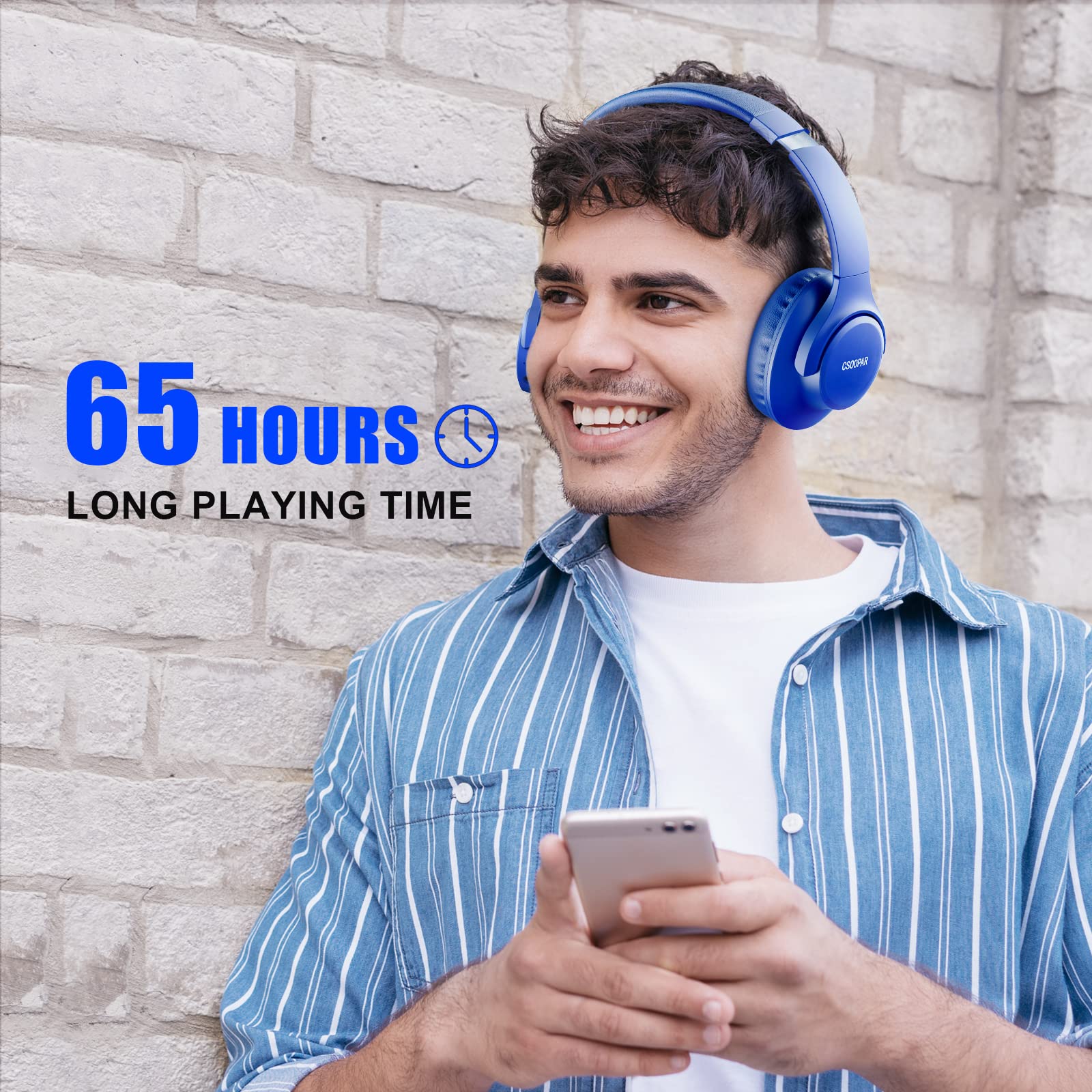 KVIDIO Bluetooth Headphones Over Ear, 65 Hours Playtime Wireless Headphones with Microphone, Foldable Lightweight Headset with Deep Bass, HiFi Stereo Sound for Travel Work Cellphone