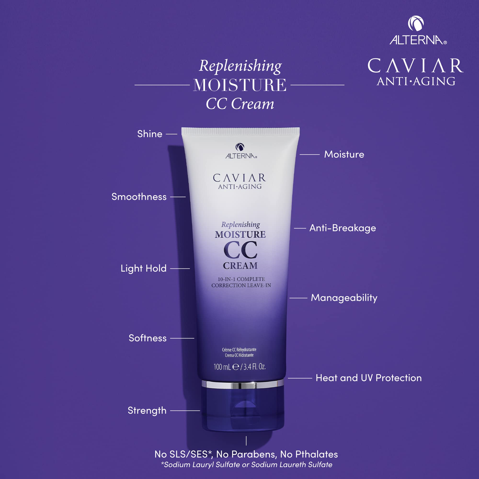 Caviar Anti-Aging Style & Shine Replenishing Moisture Gift Set |CC Cream 5.1oz with Travel Size Moisture Shampoo and Conditioner | Protects, Restores & Hydrates | Sulfate Free