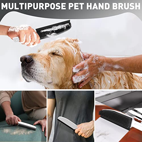 Sunally Rubber Broom Pet Hair Remover, Fur Remover Broom with Squeegee for Fluff Carpet, Hardwood Floor, Tile, Window, Black White, Includes Portable Lint Remover Brush