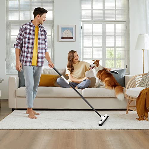 Sunally Rubber Broom Pet Hair Remover, Fur Remover Broom with Squeegee for Fluff Carpet, Hardwood Floor, Tile, Window, Black White, Includes Portable Lint Remover Brush