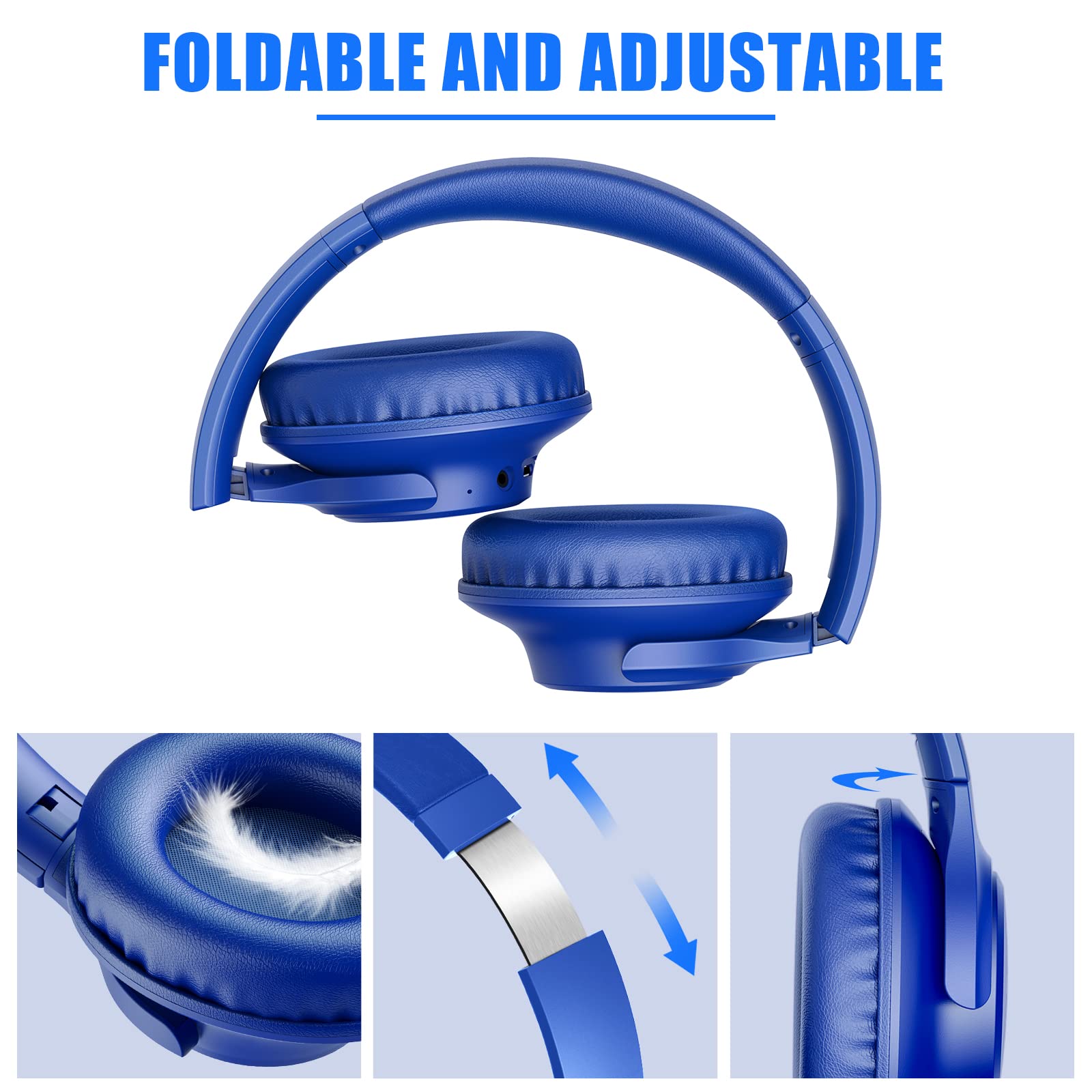 KVIDIO Bluetooth Headphones Over Ear, 65 Hours Playtime Wireless Headphones with Microphone, Foldable Lightweight Headset with Deep Bass, HiFi Stereo Sound for Travel Work Cellphone