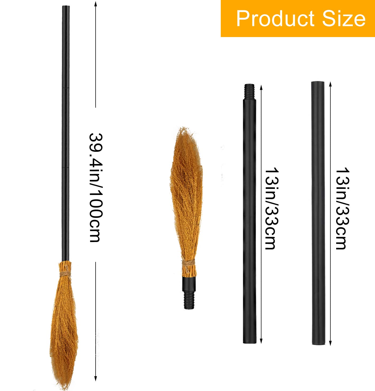 Medoore 4 Pack Halloween Witch Broom Plastic Witch Broomstick Cosplay Broom Props, Realistic Wizard Flying Broom Stick Accessory for Costumes