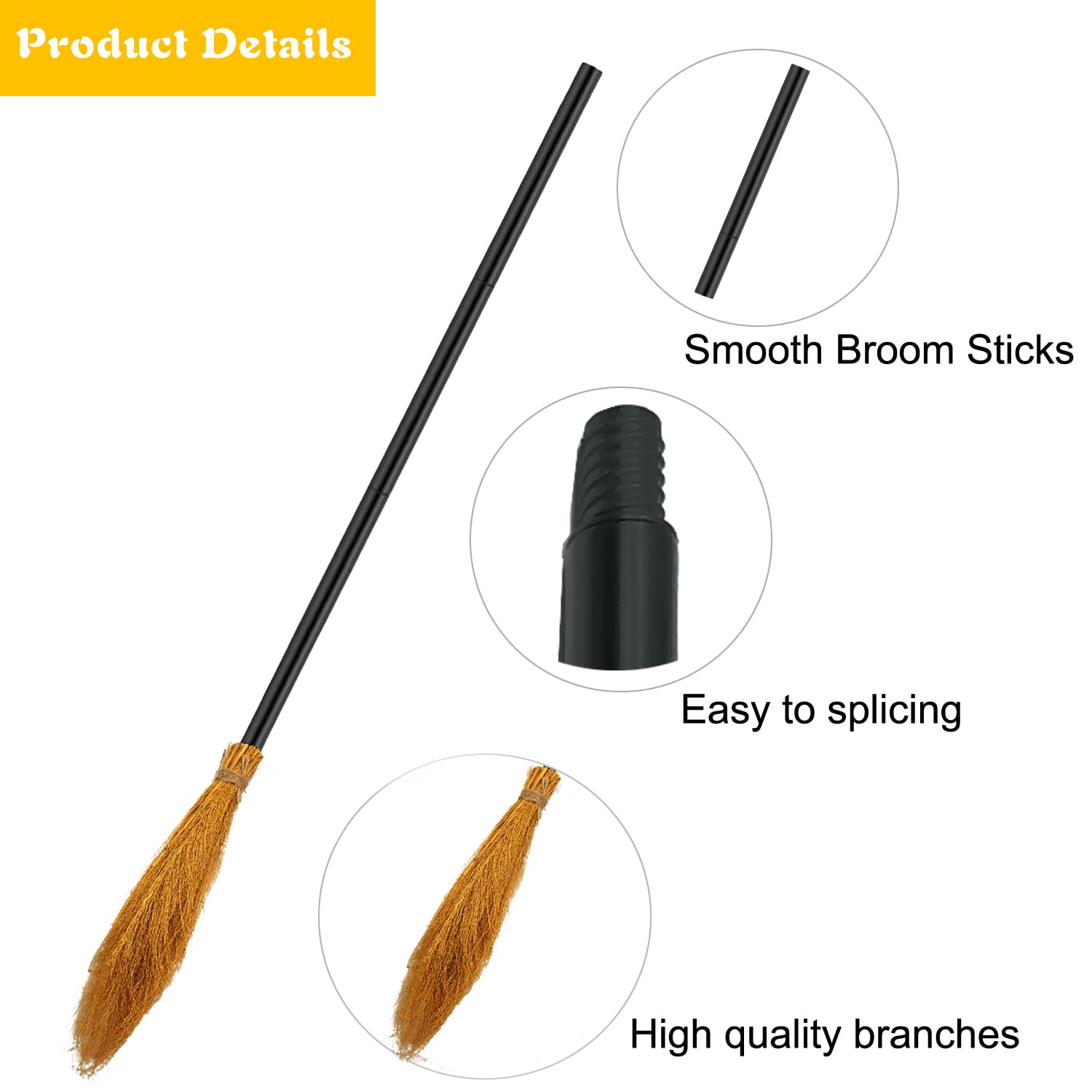 Medoore 4 Pack Halloween Witch Broom Plastic Witch Broomstick Cosplay Broom Props, Realistic Wizard Flying Broom Stick Accessory for Costumes