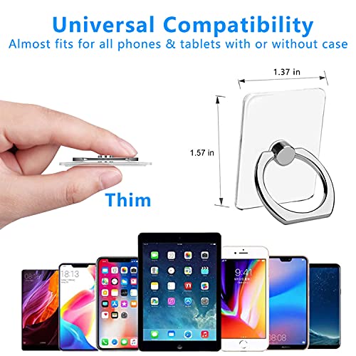 VOVIGGOL Cell Phone Ring Holder Stand 5 Pack,Transparent Phone Ring Holder Finger Kickstand 360° Degree Rotation Clear Phone Ring Grip Compatible iPhone Cellphone Phone Case(Square)