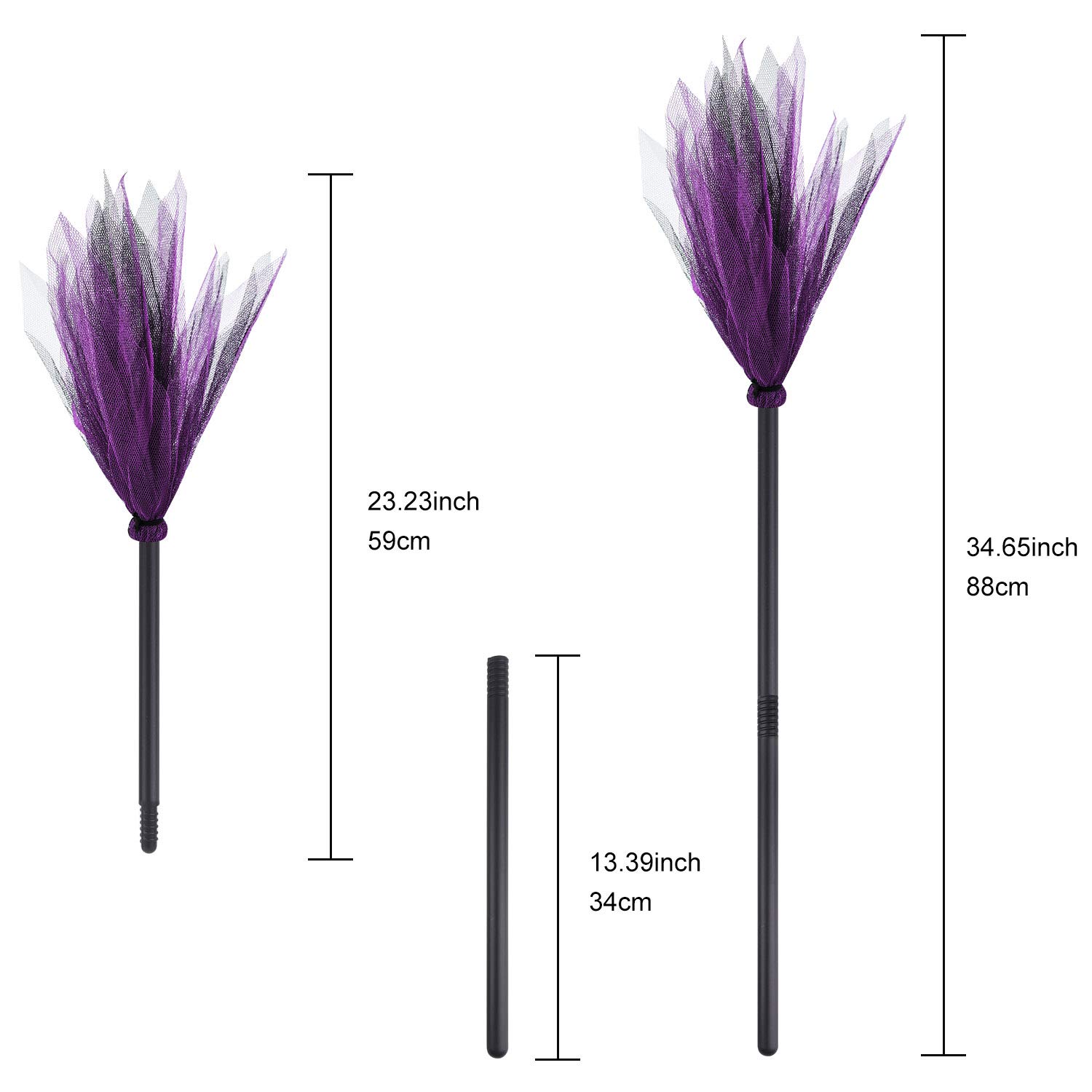 FEPITO 4 Pcs Halloween Witch Broom Wicked Witch Costume Accessories Witch Decorations Broomstick for Halloween Costumes Party