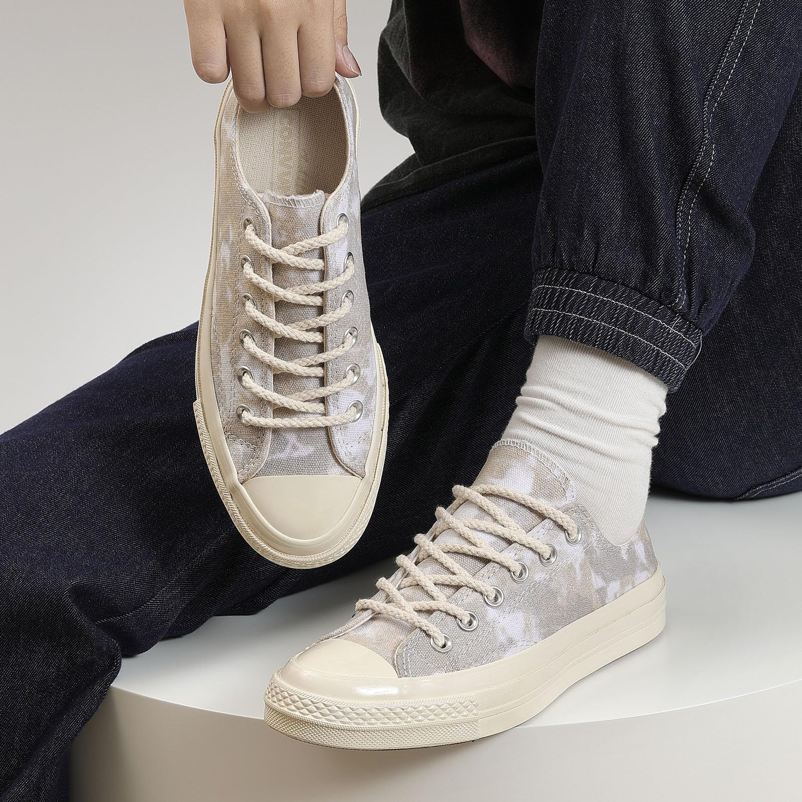 Handshop 2 pairs Round Rope Shoe laces, Thick Cotton Sneaker Shoelaces for Men Women Shoes Beige 100(5mm)