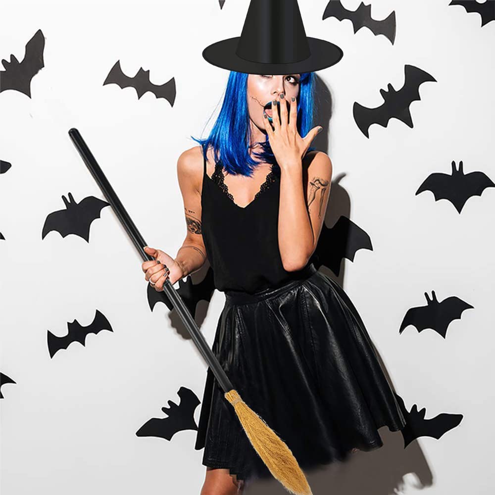 Medoore 4 Pack Halloween Witch Broom Plastic Witch Broomstick Cosplay Broom Props, Realistic Wizard Flying Broom Stick Accessory for Costumes