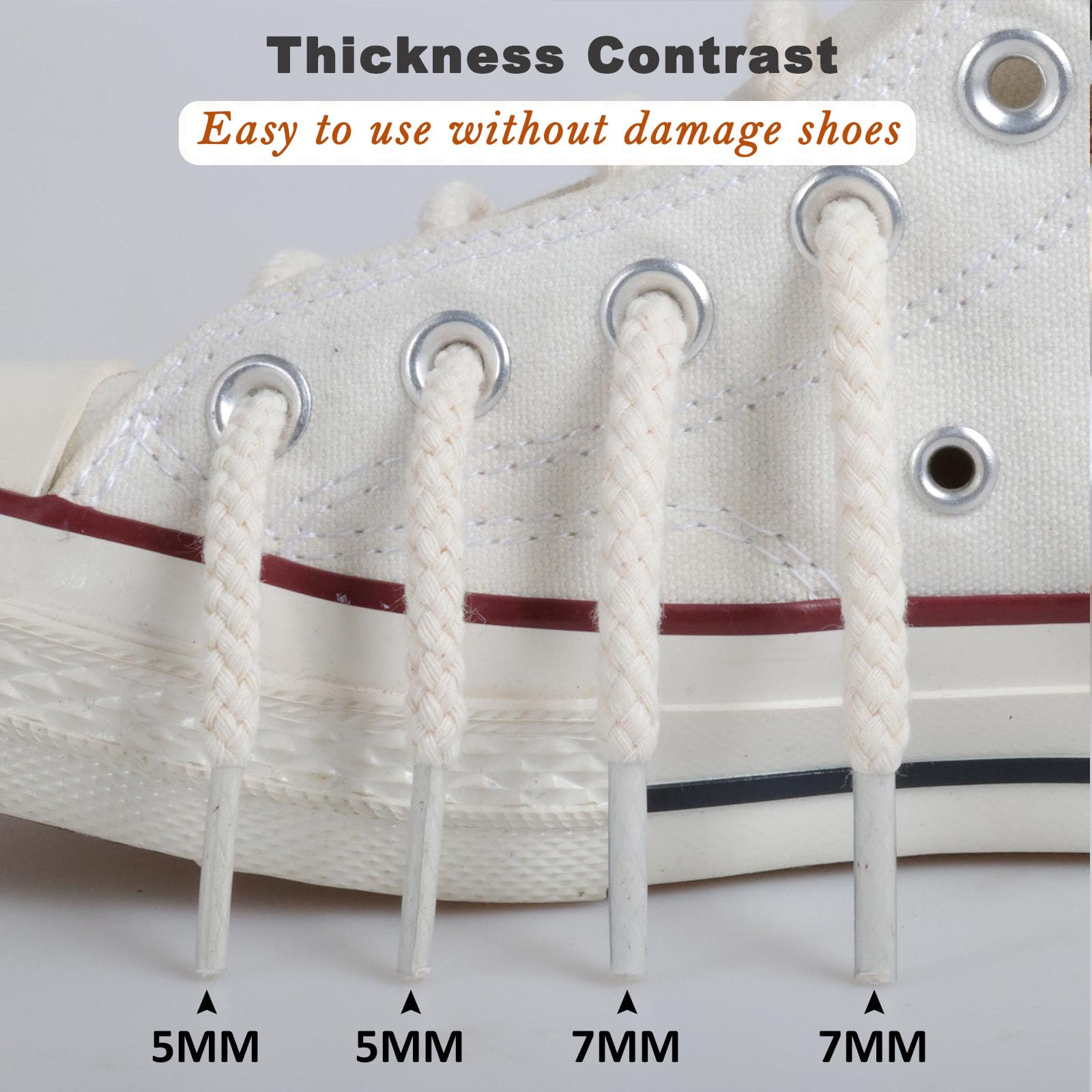 Handshop 2 pairs Round Rope Shoe laces, Thick Cotton Sneaker Shoelaces for Men Women Shoes Beige 100(5mm)