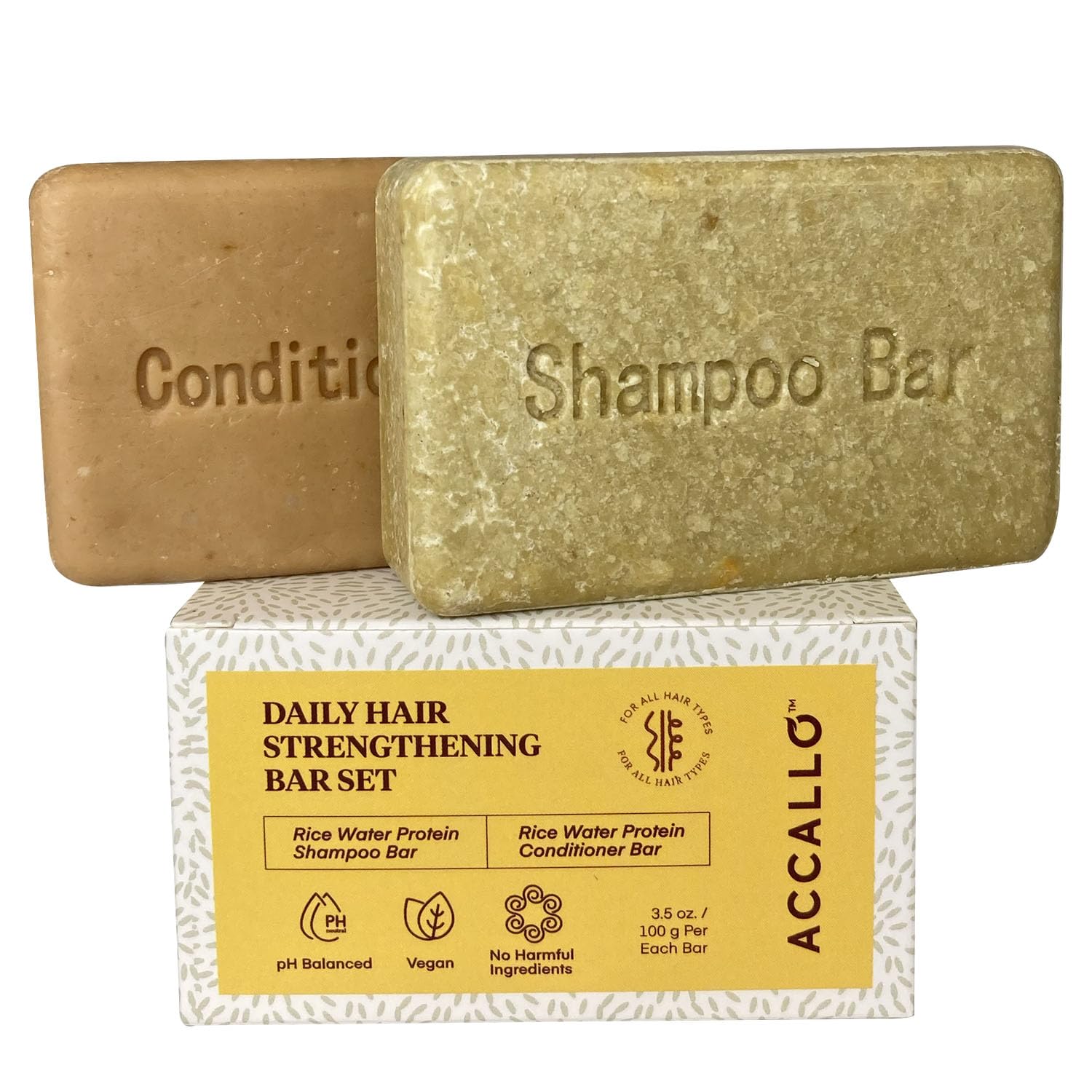 Accallo Bar Shampoo and Conditioner: Rice Water Shampoo Bar, Conditioner Bar, for Hair Growth, Travel Size Sets, Solid Shampoo