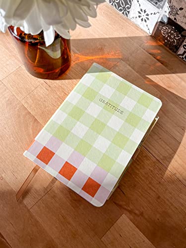 DesignWorks Ink Gratitude Journal with 196 Guided Pages for Daily Thoughts and Goals with Pen and Ribbon Marker | Undated Daily Mindfulness Journal, Green and Red Picnic Check