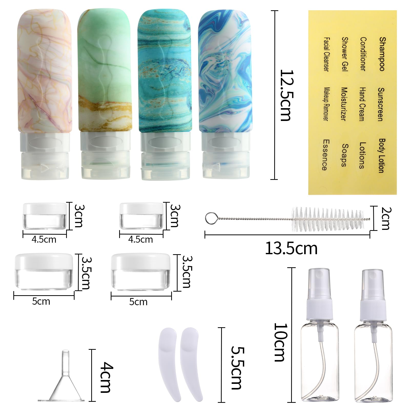 Gemice Travel Bottles Set for Toiletries 16 Pack, Leakproof Silicone Travel Bottles, Travel Essentials for Toiletries BPA Free TSA Approved Squeezable Refillable 3oz, for Shampoo Conditioner Lotion