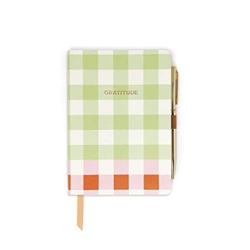 DesignWorks Ink Gratitude Journal with 196 Guided Pages for Daily Thoughts and Goals with Pen and Ribbon Marker | Undated Daily Mindfulness Journal, Green and Red Picnic Check