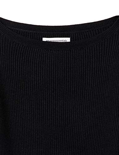 Amazon Essentials Women's Lightweight Ribbed Long-Sleeve Boat Neck Slim-Fit Sweater, Black, Medium