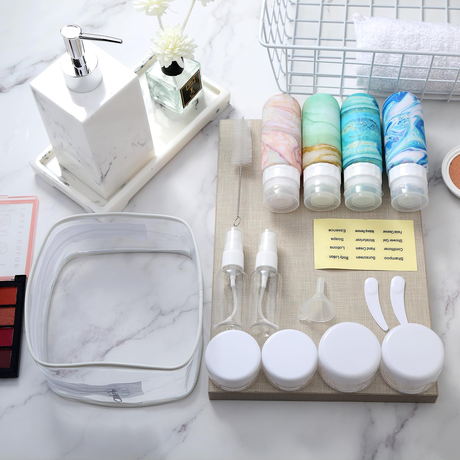 Gemice Travel Bottles Set for Toiletries 16 Pack, Leakproof Silicone Travel Bottles, Travel Essentials for Toiletries BPA Free TSA Approved Squeezable Refillable 3oz, for Shampoo Conditioner Lotion