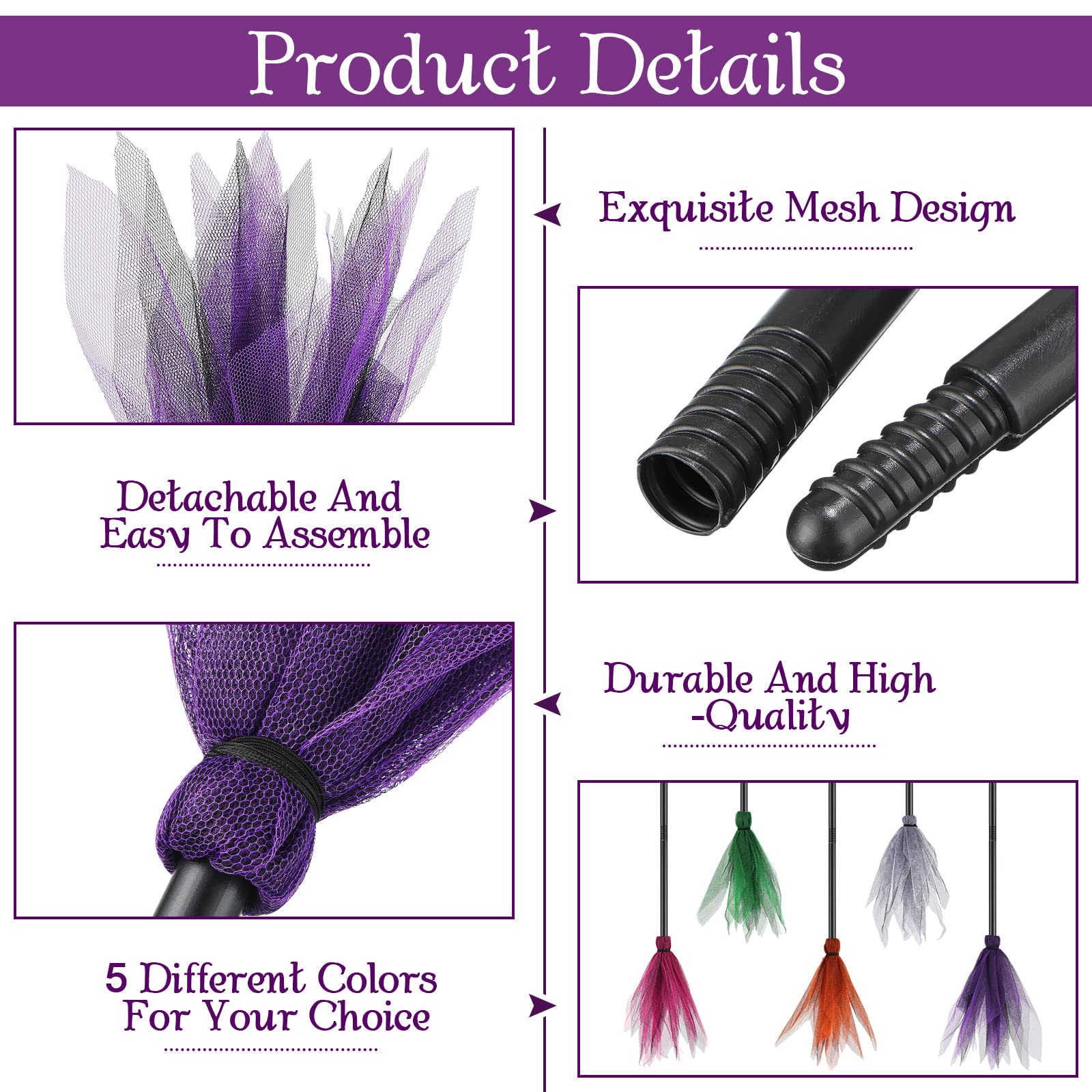 Libima 10 Pcs Halloween Witch Broom Wizard Witch Stick Flying Plastic Witches Broomstick Kids Witch Supplies for Halloween Party Cosplay Broom Props Masquerade Dress up Costume Decoration Accessory