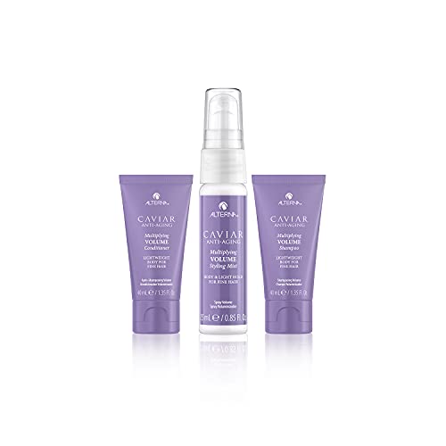 Alterna Caviar Anti-Aging: Mutiplying Volume Consumer Kit with Shampoo 1.35 Fl. Oz. + Conditioner 1.35 Fl. Oz. + Styling Mist 0.85 Fl. Oz. (Personal Size + Travel Size)(Pack of 1)