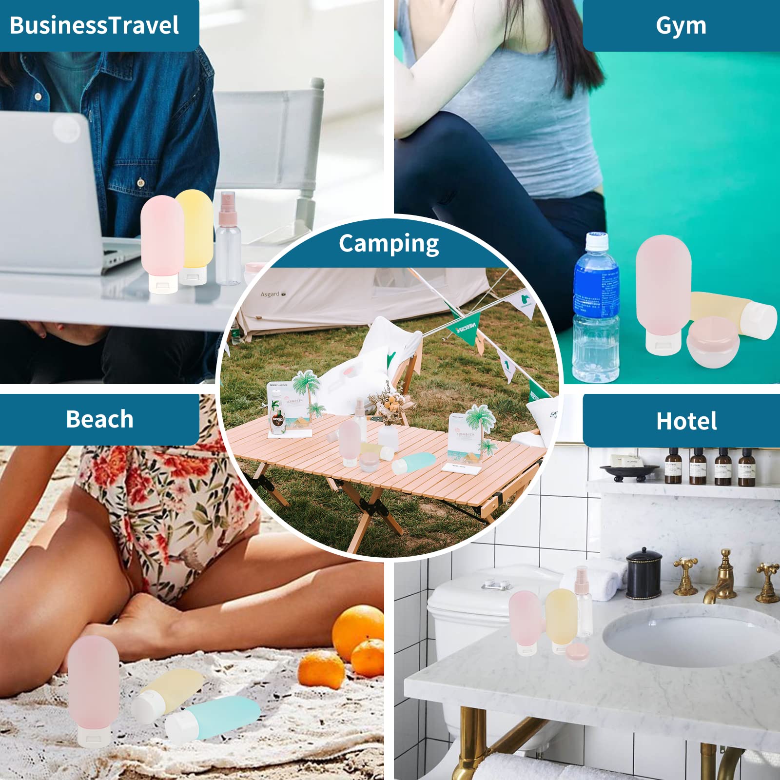 CCTIVED Travel Bottles for Toiletries, 23 Pack TSA Approved Silicone Travel Size Containers with Lable and Clear Bag, Leak Proof Refillable Travel Toiletry Bottle for Shampoo,Lotion,Conditioner
