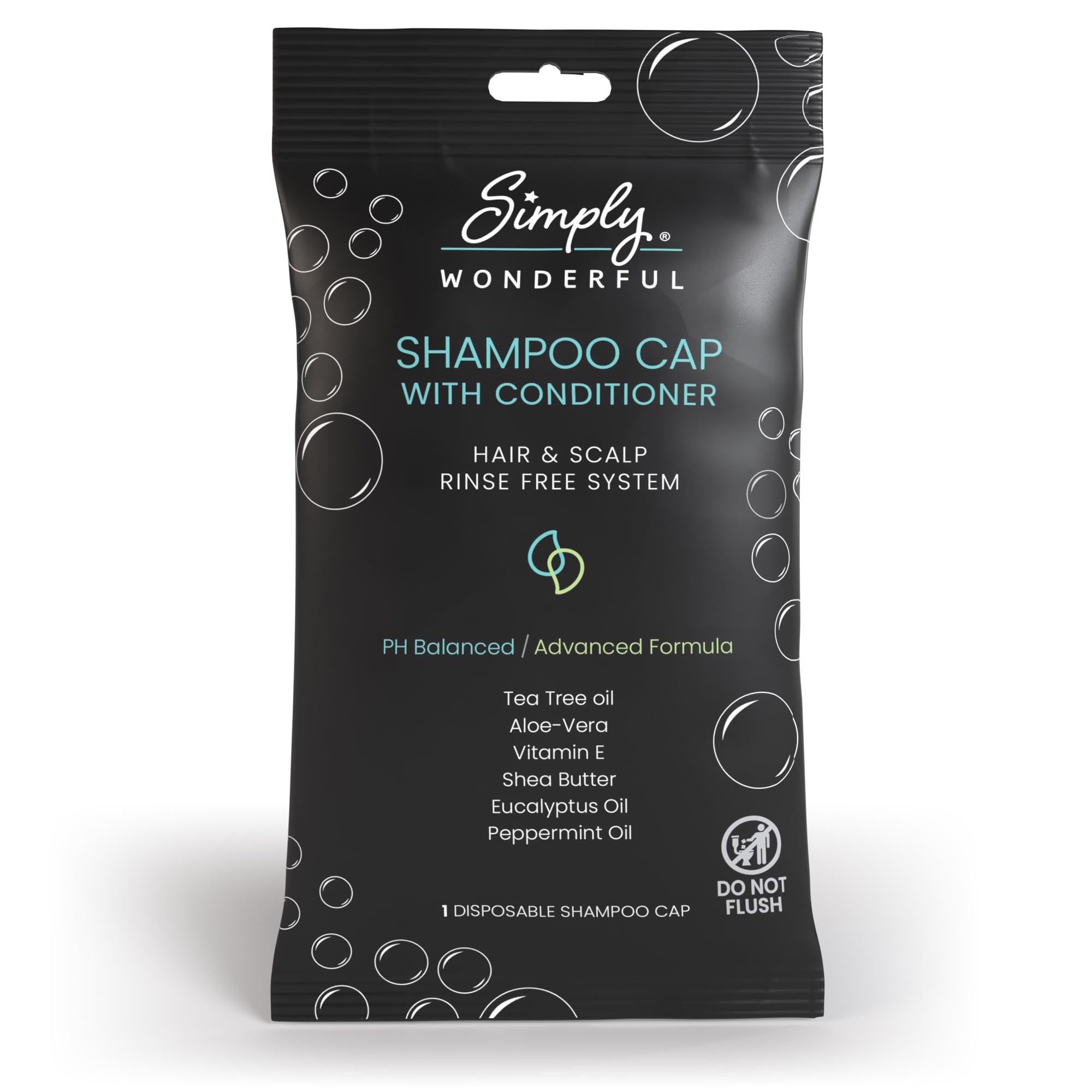 Simply Wonderful Shampoo Caps No Rinse with Conditioner for Hair & Scalp - Advanced Formula w/Aloe-Vera, Eucalyptus, Peppermint & Tea Tree Oil 1 Count (Pack of 6)