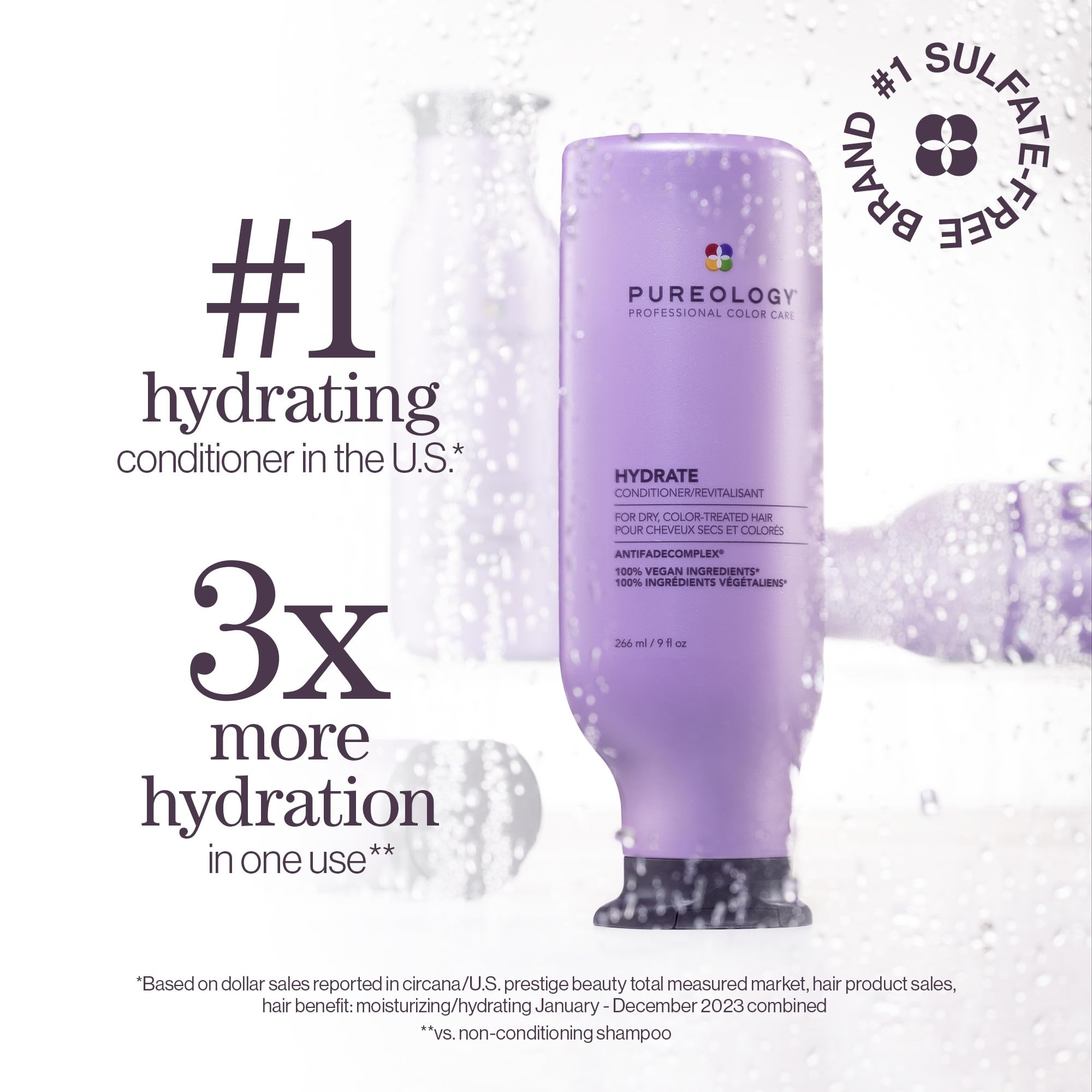 Pureology Hydrate Moisturizing Conditioner | For Medium to Thick Dry, Color Treated Hair | Sulfate-Free | Vegan