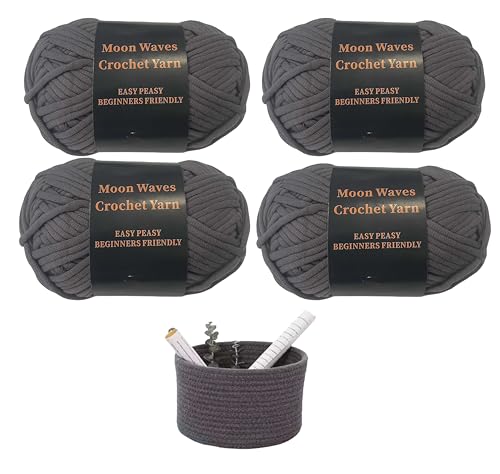 Moon Waves Yarn for Crocheting and Knitting Cotton-Nylon Blend Yarn Great for Beginners Easy to See Stitches (Dark Grey)