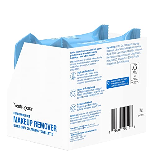Neutrogena Makeup Remover Cleansing Face Wipes, Daily Cleansing Facial Towelettes to Remove Waterproof Makeup and Mascara, Alcohol-Free, Value Twin Pack, 25 Count, 2 Pack