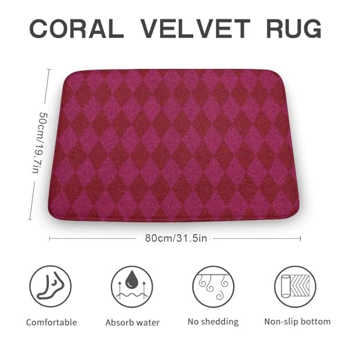 Pink & Red Diamond Glitter Bathroom Rugs, Non Slip & Absorbent Bath Mat Carpets for Bathroom, Entryway or Sink 20" x 32"