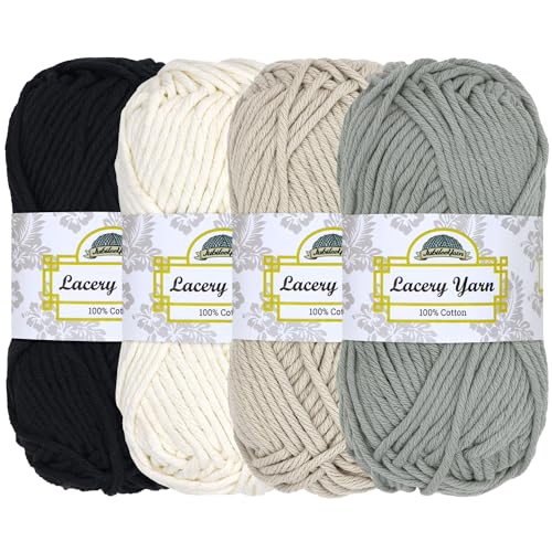 JubileeYarn Lacery Yarn - Chunky Cotton - 100g/Skein - Shades of Grey - 4 Skeins