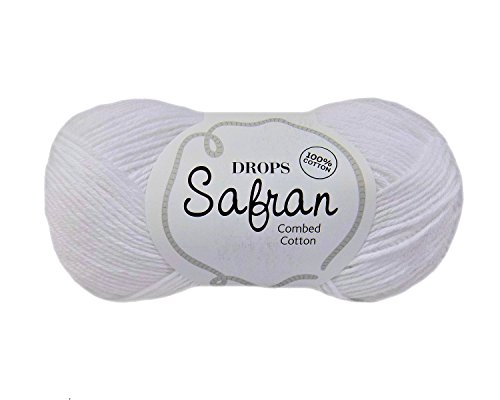 100% Egyptian Cotton Yarn for Knitting and Crocheting, Drops Safran, Sport Weight, 2 - Fine, 5 ply, 1.8 oz 175 Yards (17 White)