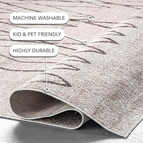 nuLOOM 2' x 8' SpinClean Machine Washable Stain-Resistant Area Rug Low Profile for Living Room, Bedroom, and Dining Room, Miriam Beige