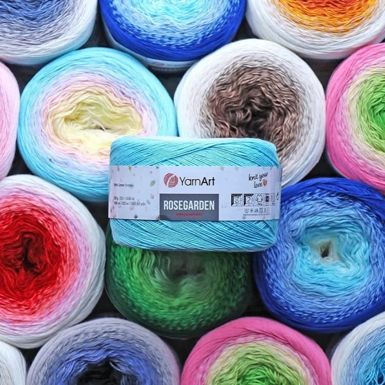 Yarn Art Flowers Rosegarden 100% Cotton 250gr 8.80 oz 1094yds Multicolor Cotton Yarn Rainbow Crochet Yarn Spring Summer (302)