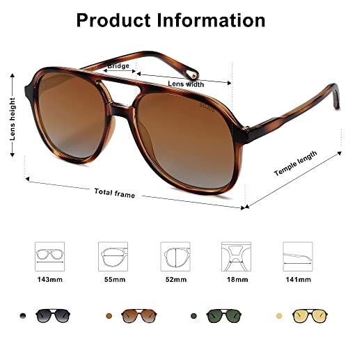 SOJOS Retro Square Polarized Aviator Sunglasses Womens Mens 70s Vintage Double Bridge Sun Glasses SJ2174, Brown Tortoise/Brown