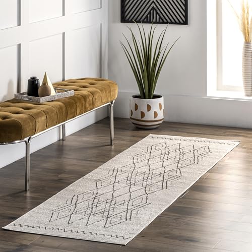 nuLOOM 2' x 8' SpinClean Machine Washable Stain-Resistant Area Rug Low Profile for Living Room, Bedroom, and Dining Room, Miriam Beige