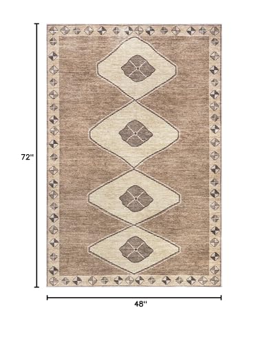 Rugs USA x Lauren Liess Fennel Diamond Machine Washable Area Rug, 4x6, Light Brown