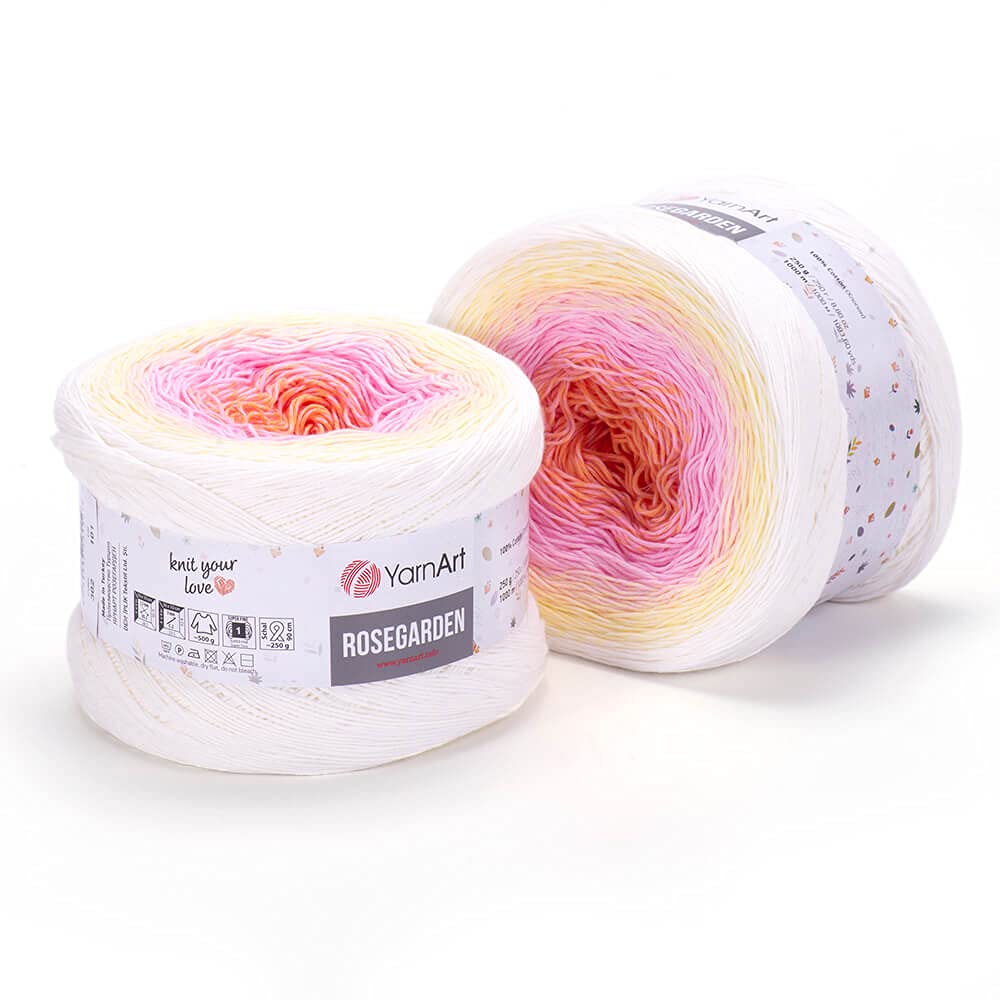 Yarn Art Flowers Rosegarden 100% Cotton 250gr 8.80 oz 1094yds Multicolor Cotton Yarn Rainbow Crochet Yarn Spring Summer (302)