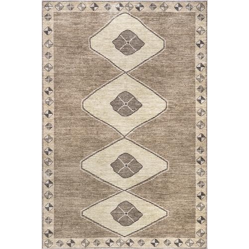 Rugs USA x Lauren Liess Fennel Diamond Machine Washable Area Rug, 4x6, Light Brown