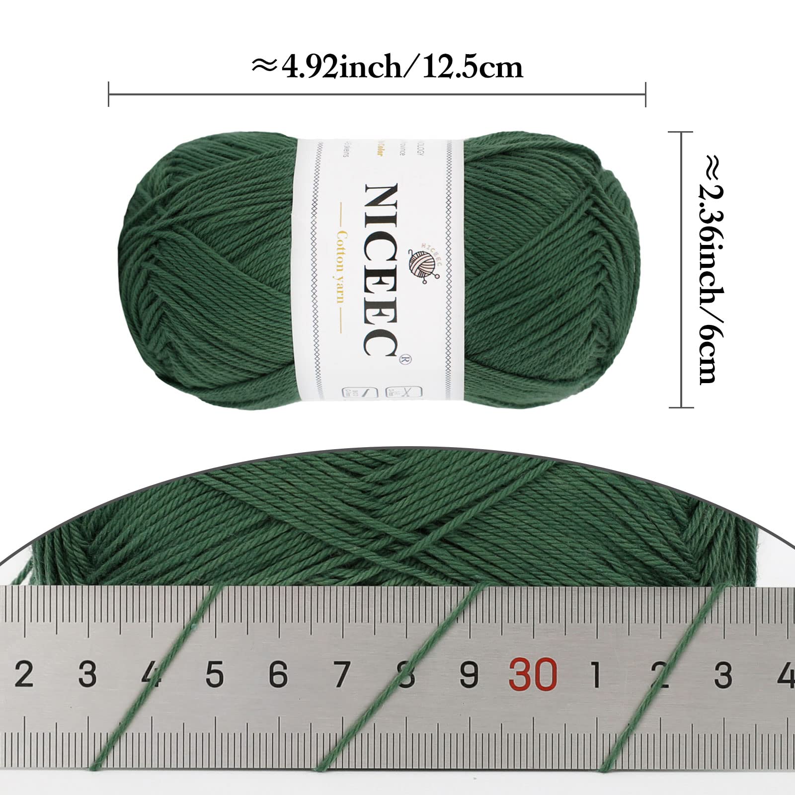 NICEEC 4 Skeins Soft Baby Cotton Yarn, 4 Ply, DIY Craft, Fingering Weight, Blanket Yarn for Crochet & Knitting, Total 700yds/7.05oz - Green