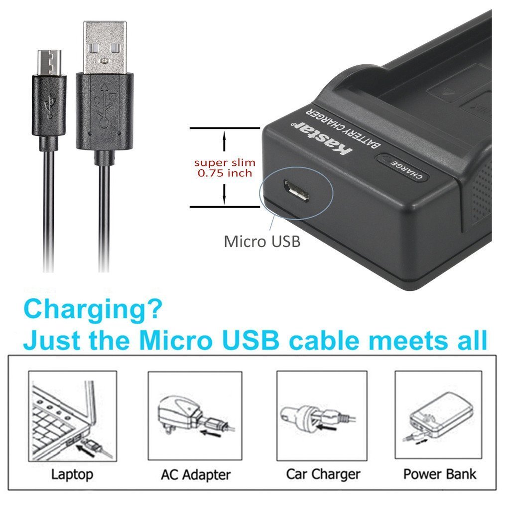 Kastar Slim USB Charger for Sony Cybershot DSC-HX5V, DSC-HX9V, DSC-W30, DSC-W35, DSC-W50, DSC-W55, DSC-W70, DSC-W80, DSC-W290, DSC-H10, H20, H50, H55, H70, H90 Camera Battery+ More Cameras