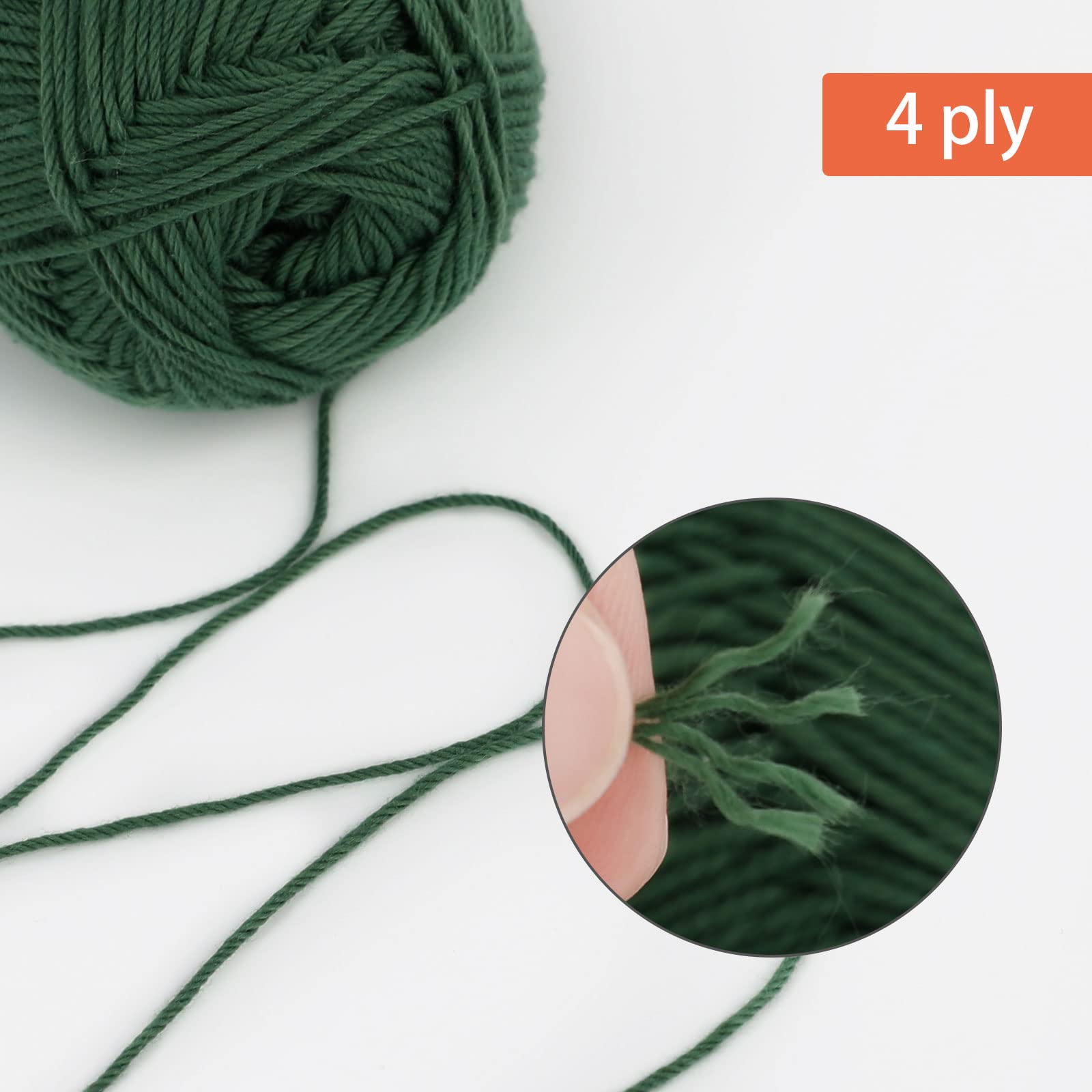 NICEEC 4 Skeins Soft Baby Cotton Yarn, 4 Ply, DIY Craft, Fingering Weight, Blanket Yarn for Crochet & Knitting, Total 700yds/7.05oz - Green