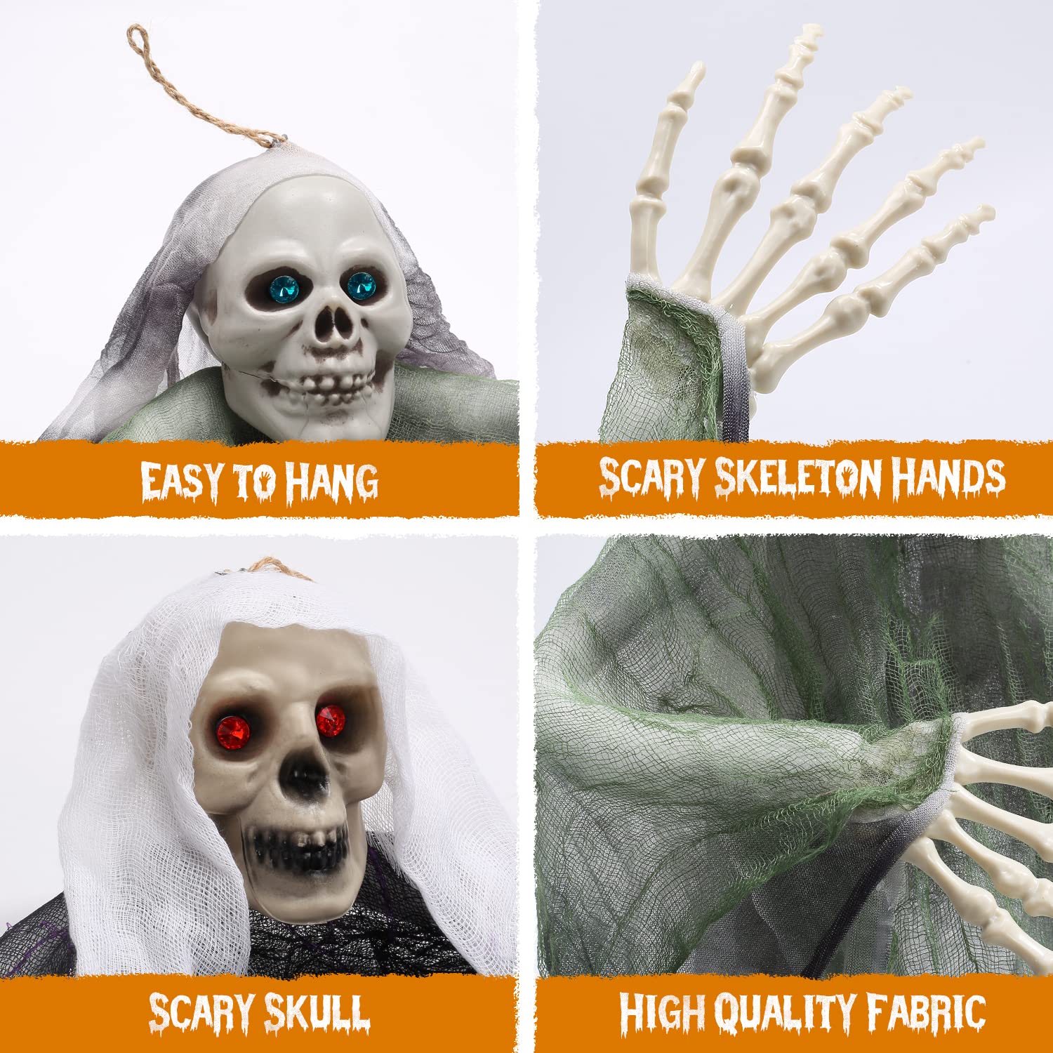 HOLYFUN 3 Pack 30" Halloween Hanging Skeleton Ghosts Decorations, Halloween Outdoor or Indoor Decor for Yard Patio Lawn Garden Haunted House