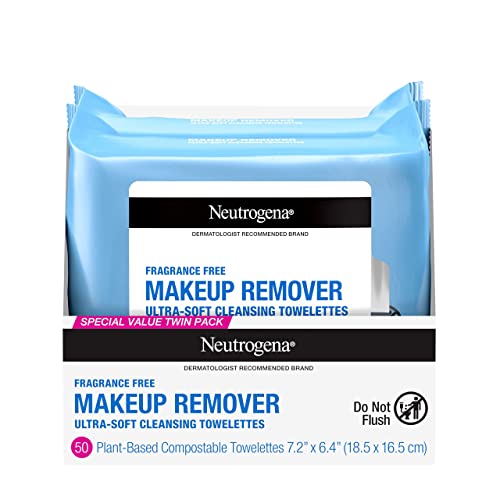 Neutrogena Makeup Remover Cleansing Face Wipes, Daily Cleansing Facial Towelettes to Remove Waterproof Makeup and Mascara, Alcohol-Free, Value Twin Pack, 25 Count, 2 Pack