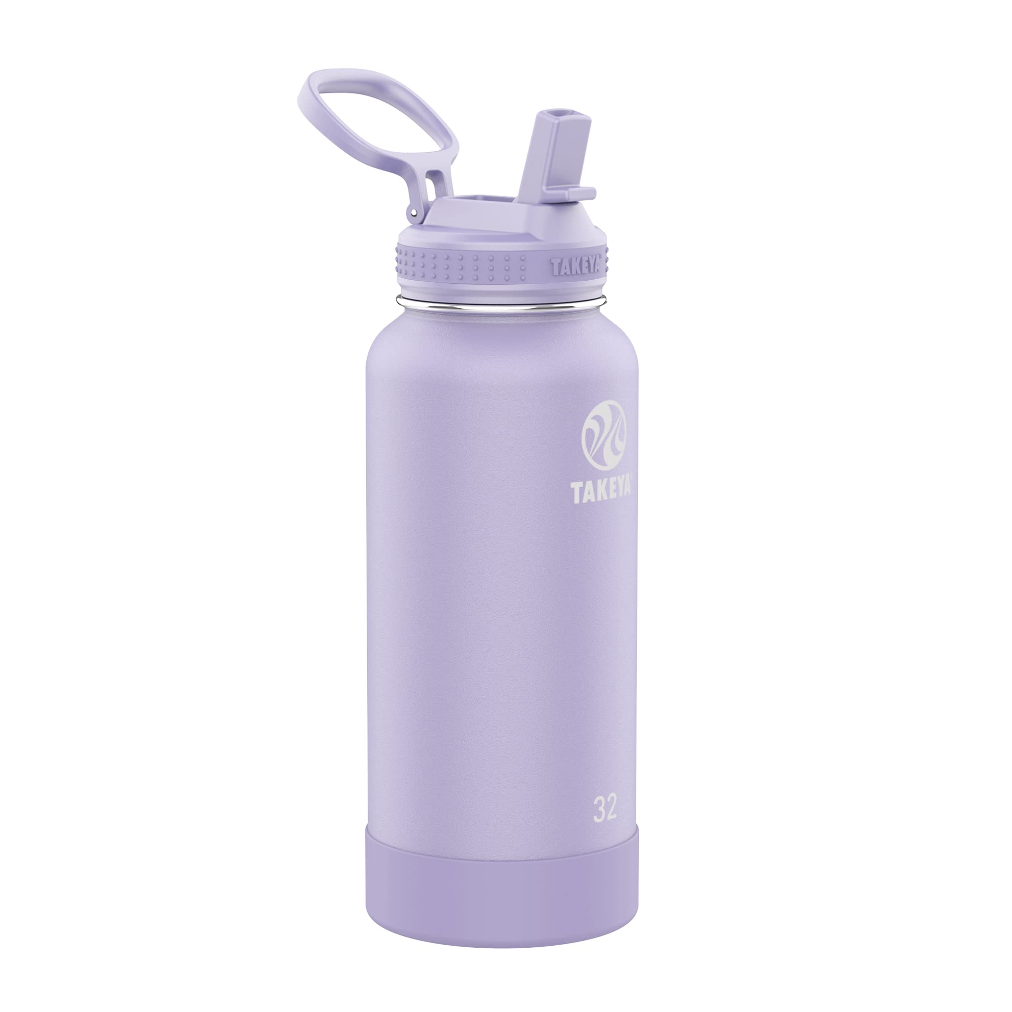 Takeya Actives Insulated Stainless Steel Water Bottle with Straw Lid, 32 Ounce, Lavender Field