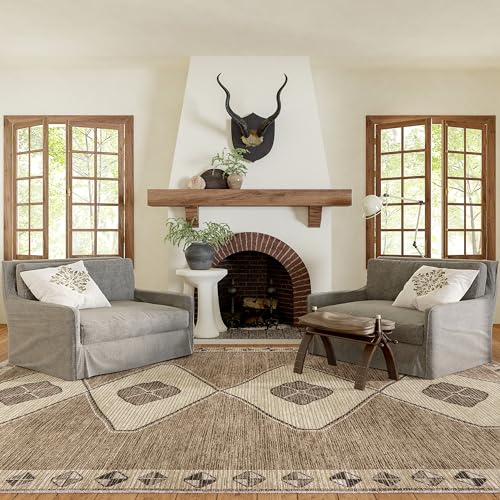 Rugs USA x Lauren Liess Fennel Diamond Machine Washable Area Rug, 4x6, Light Brown