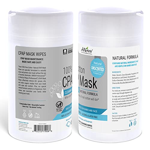 AWOW Professional CPAP Cleaning Wipes - Unscented 100% Cotton, Make CPAP-Mask-Cleaning easy for Daily CPAP/BiPAP Mask Maintenance, 62 CPAP Wipes per Canister. (3pk, 186 Wipes)