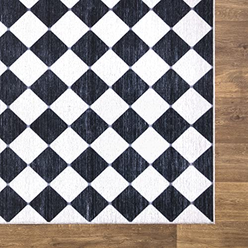 Abani Rectangular Area Rugs 5' x 8' Cream Black Checkered Diamond Machine Washable, Stain Resistant and Non-Shedding Polypropylene Large Rugs Modern Design