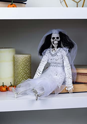 Fun Costumes 16" Skeleton Bride Dress Posable Decoration Ornament, Haunted House Party Halloween Display