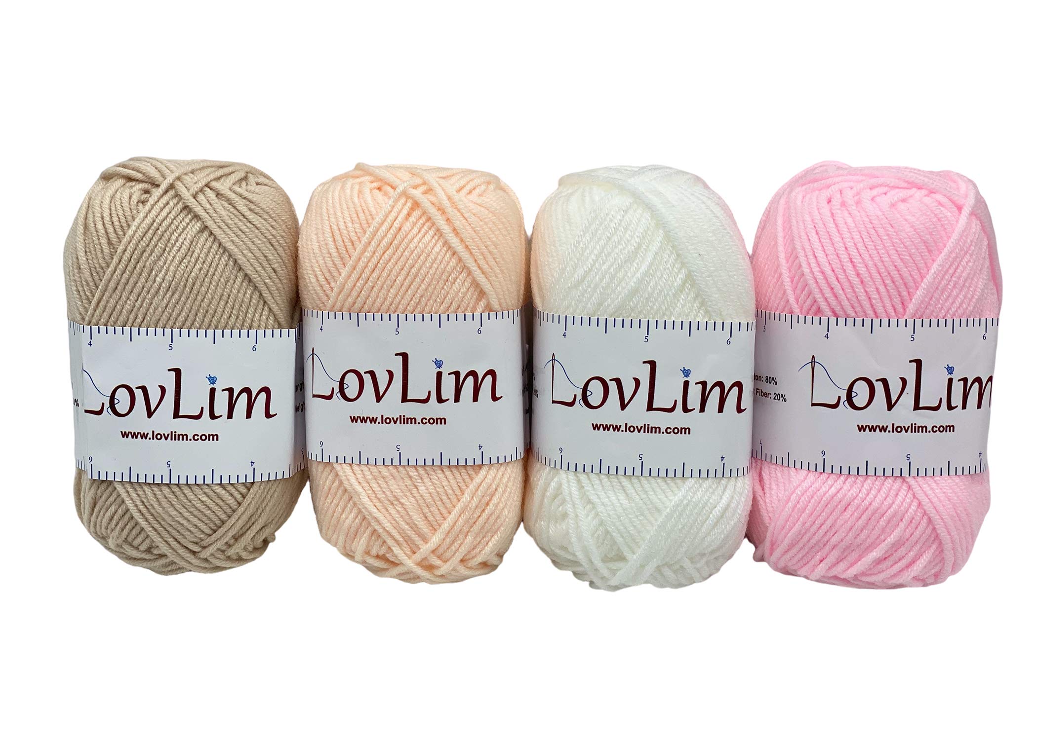 LovLim Yarn Pack, 2 skeins of 50g Each, Soft Cotton Yarn for Crochet and Knitting, Craft DK Amigurumi Yarn (White)