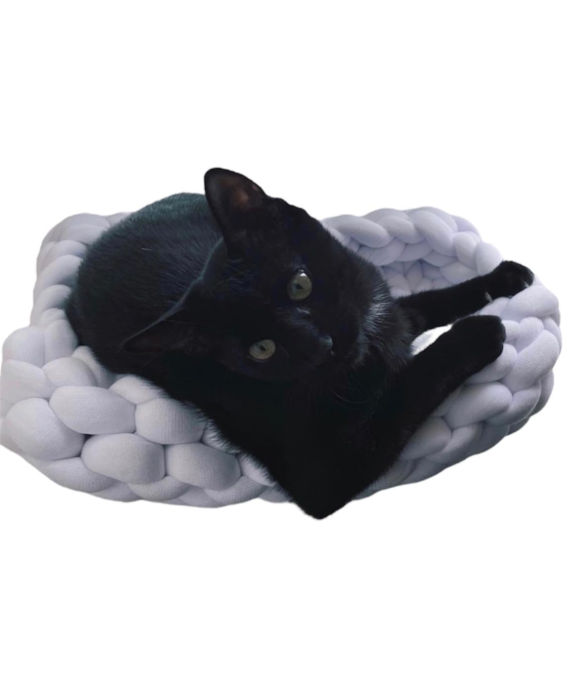 Handcrafted Chunky Cotton Yarn Cat Bed - Window Sill, Shelf, or Anywhere | Washable, Vegan, All-Season Comfort, White Cat Bed