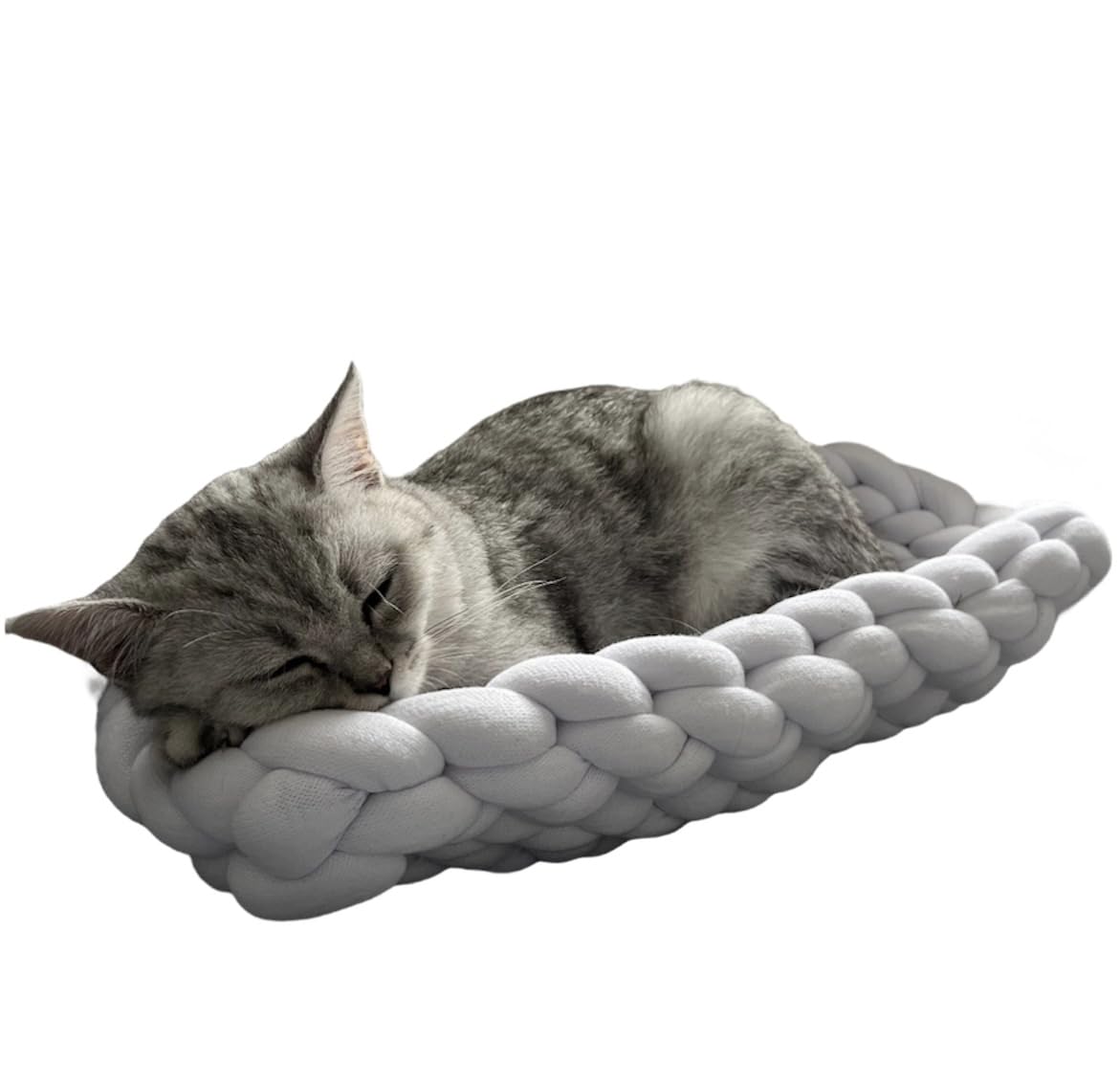 Handcrafted Chunky Cotton Yarn Cat Bed - Window Sill, Shelf, or Anywhere | Washable, Vegan, All-Season Comfort, White Cat Bed