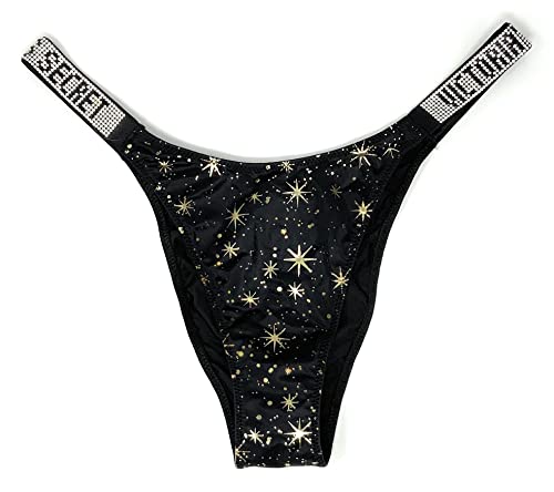 Victoria's Secret Very Sexy Bombshell Shine Brazilian Panty, Black Gold Stars, Medium